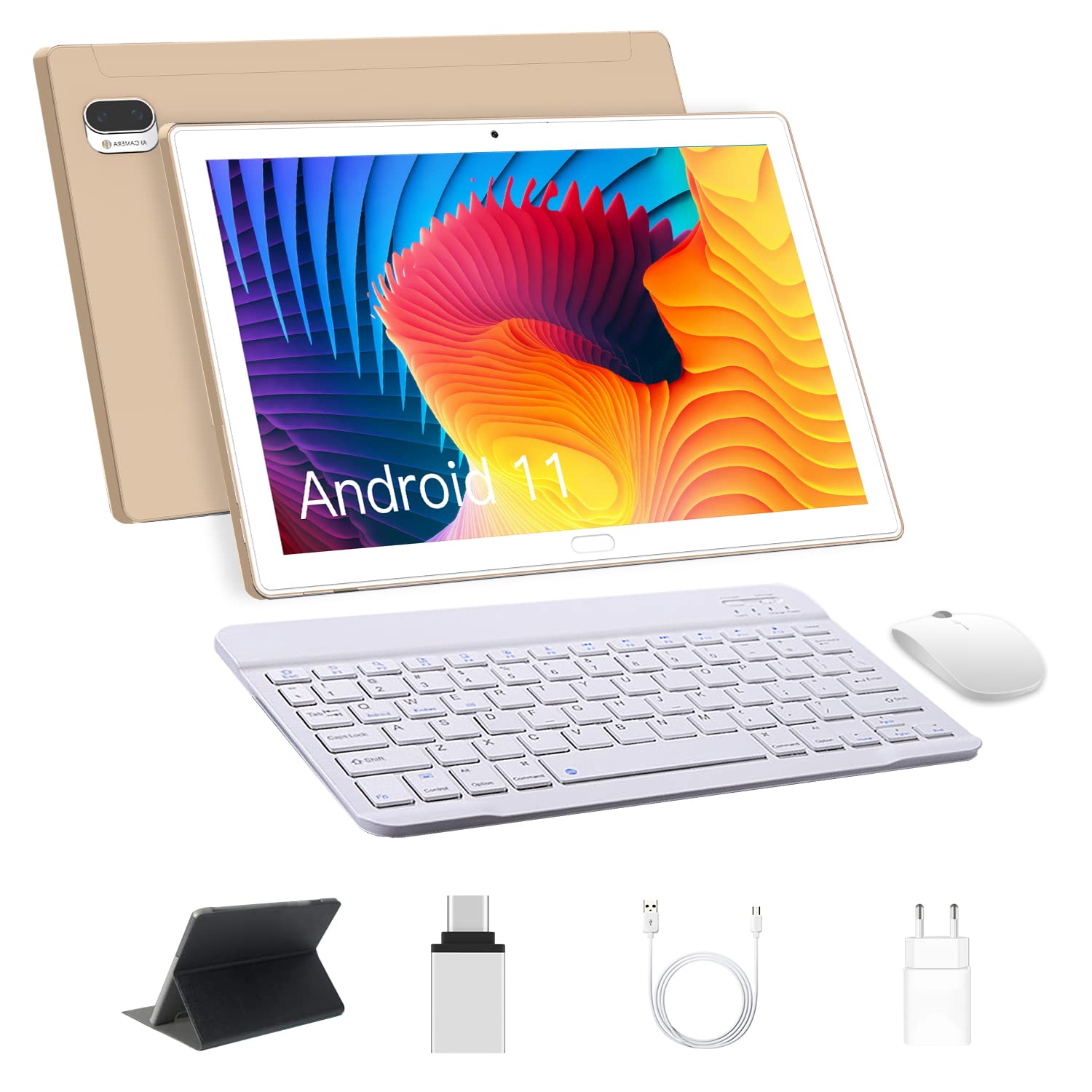 AOYODKG Android 11 Tablet 10 inch Built-in Camera with WiFi,Phablet 64GB Storage with 256GB Expand,IPS HD Touch Screen,2 in 1 Tablet with Keyboard,Gaming Tablet