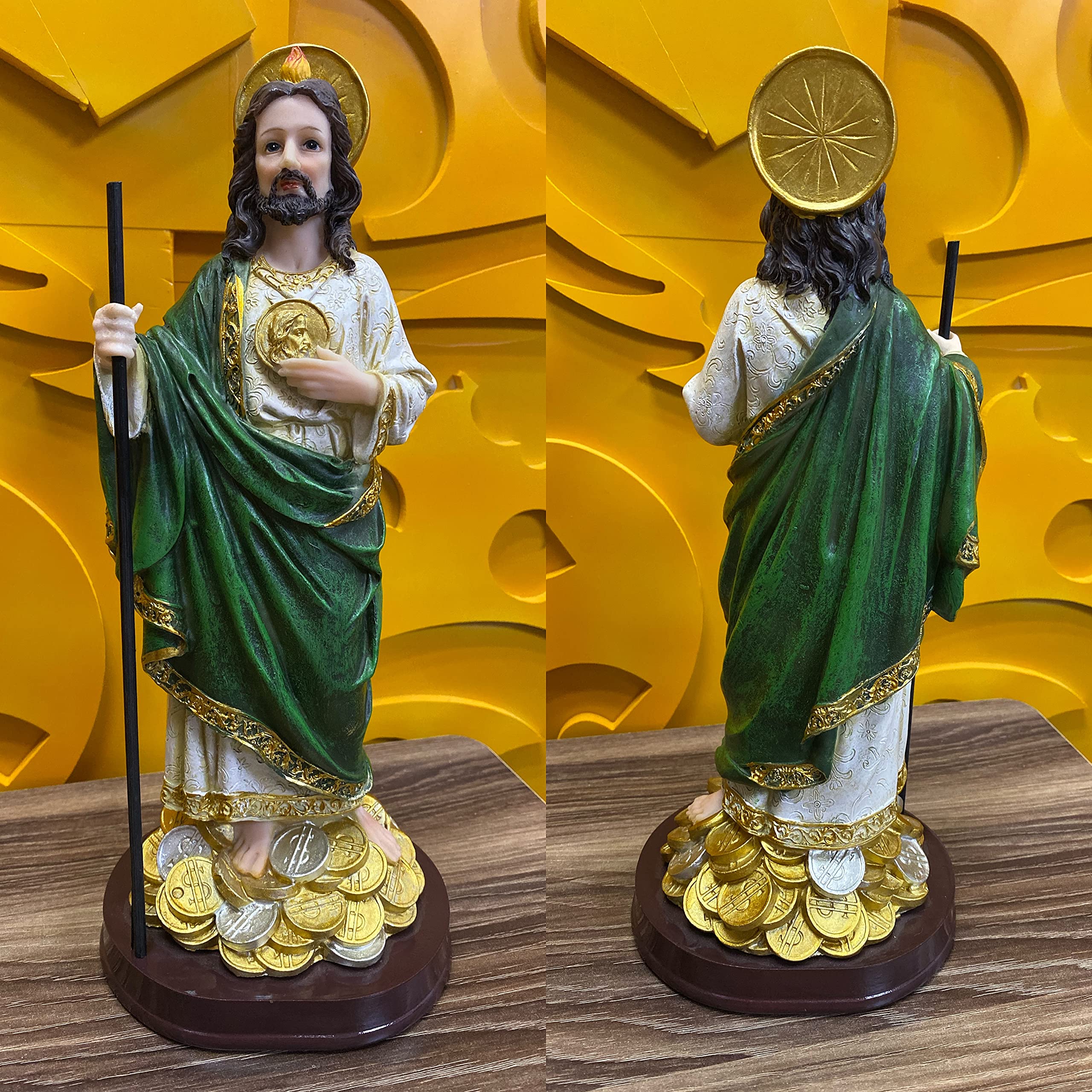 GUANG Rome Series St. Judas Statue Stepping on Money and Crutches Room Decorations Religious Gifts
