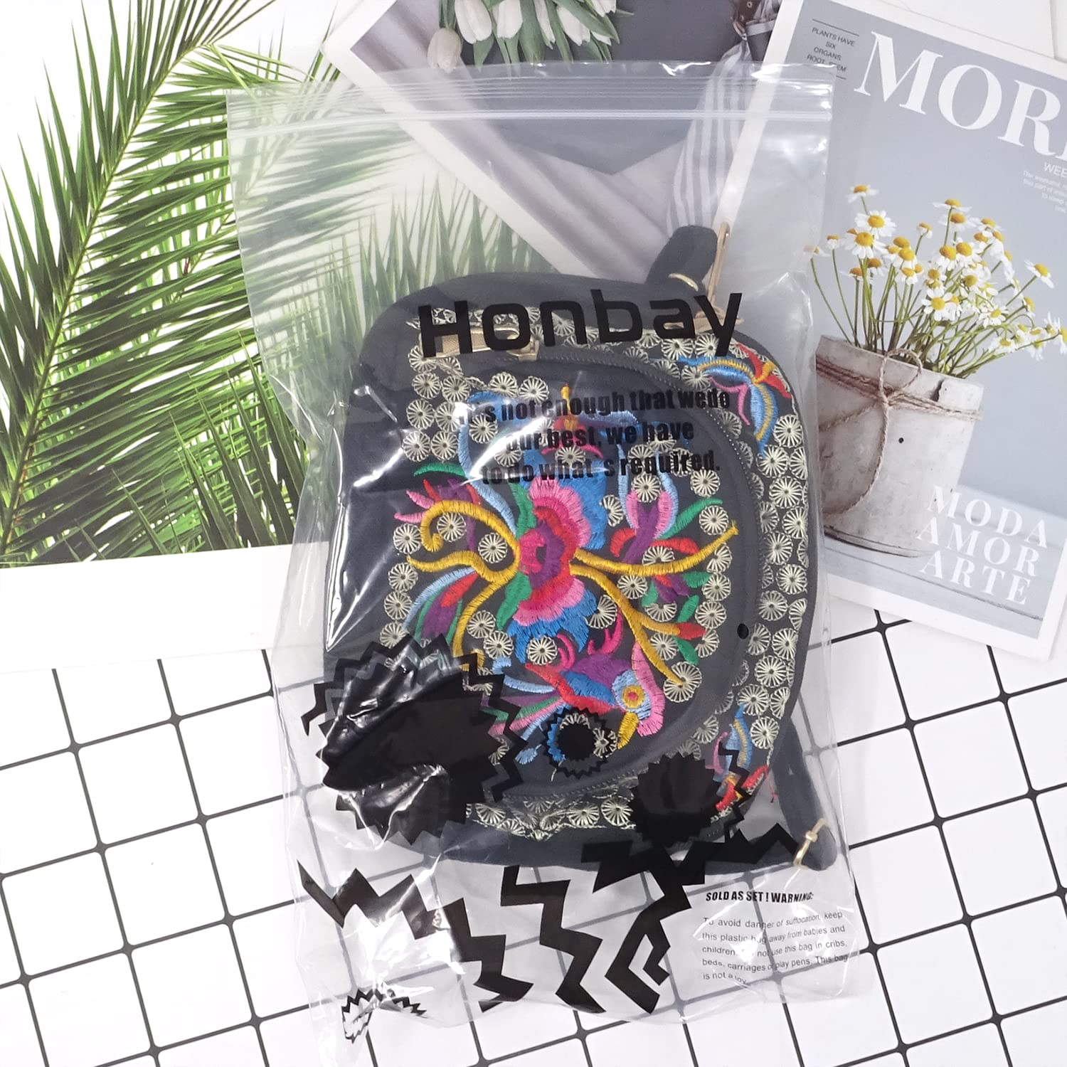 Honbay Yunnan Ethnic Style Handmade Embroidered Crossbody Bag Mini Canvas Shoulder Bag for Women and Girls