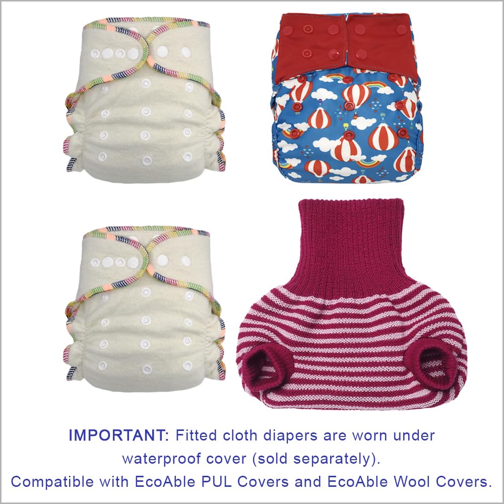 Overnight Hemp Fitted Cloth Diaper: Adjustable One-Size with Snap Buttons and 2 Cotton Hemp Inserts, Unisex Baby (2-Pack)