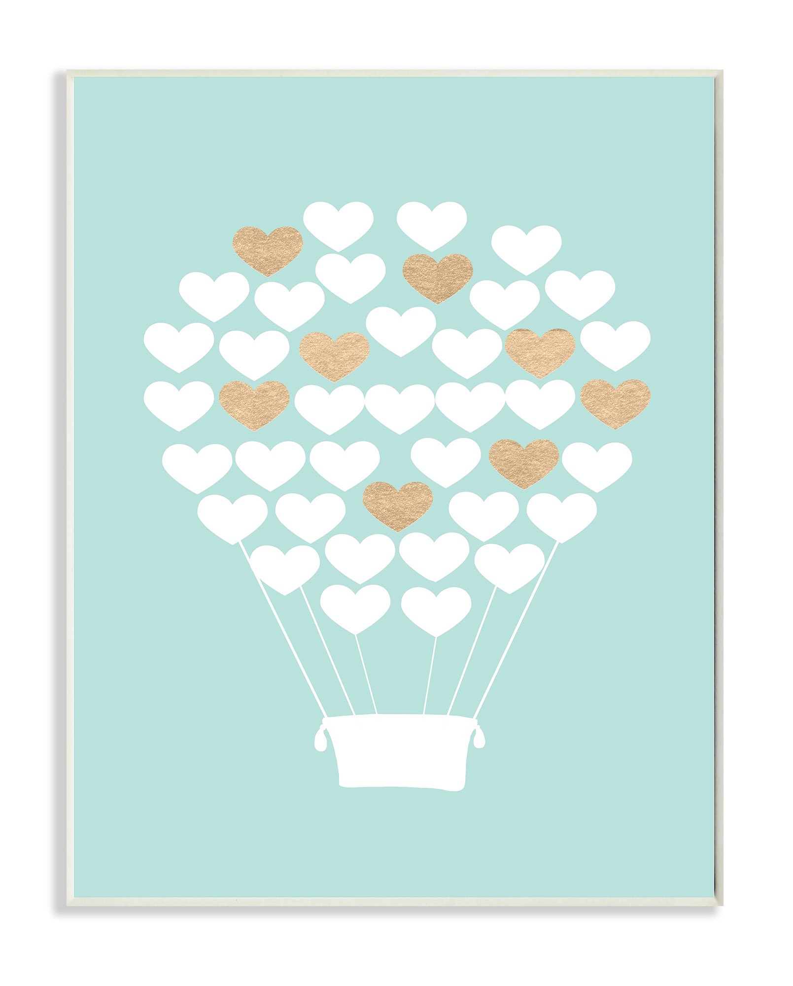 Stupell Home Décor White Gold Teal Heart Hot Air Balloon Wall Plaque Art, 10 x 0.5 x 15, Proudly Made in USA