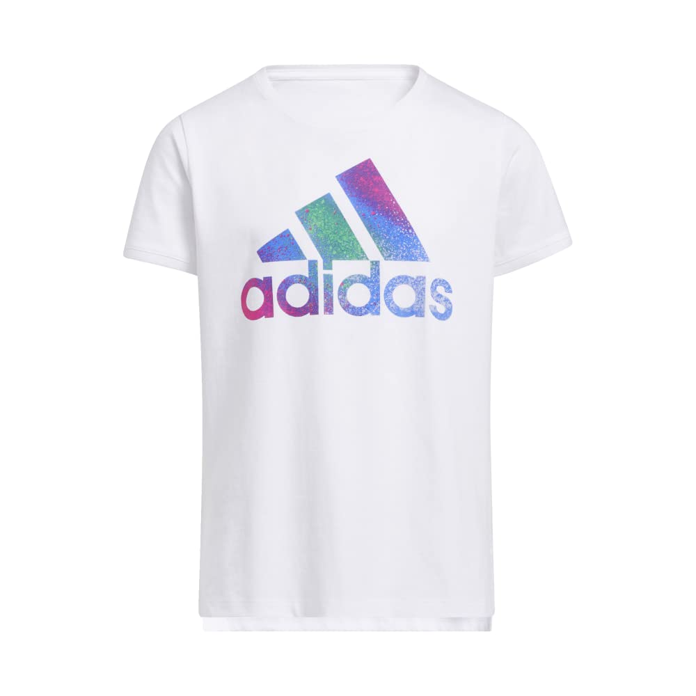 adidas girls Short Sleeve Vent Graphic Tee T Shirt, White With Purple, Large US