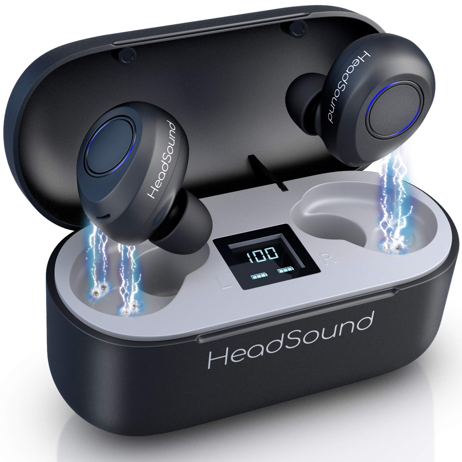 HeadSound X5 True Wireless Earbuds Headphones, CVC 8.0 Noise Reduction, Bluetooth 5.0 APTX HD Sound In Ear Totally Wireless Earphones, 32Hr Play Auto Pairing IPX7 Sweatproof Sport Headset,Built in Mic