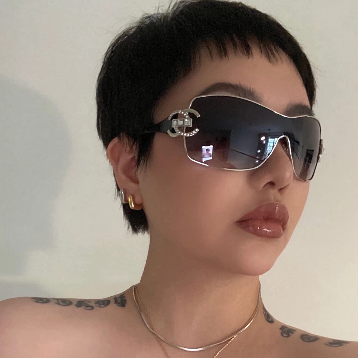Alterancy Y2K Sunglasses for Women Men Fashion Wrap Around Sun Glasses Shield Rimless Gradient Lens Womens Eyewear Brown