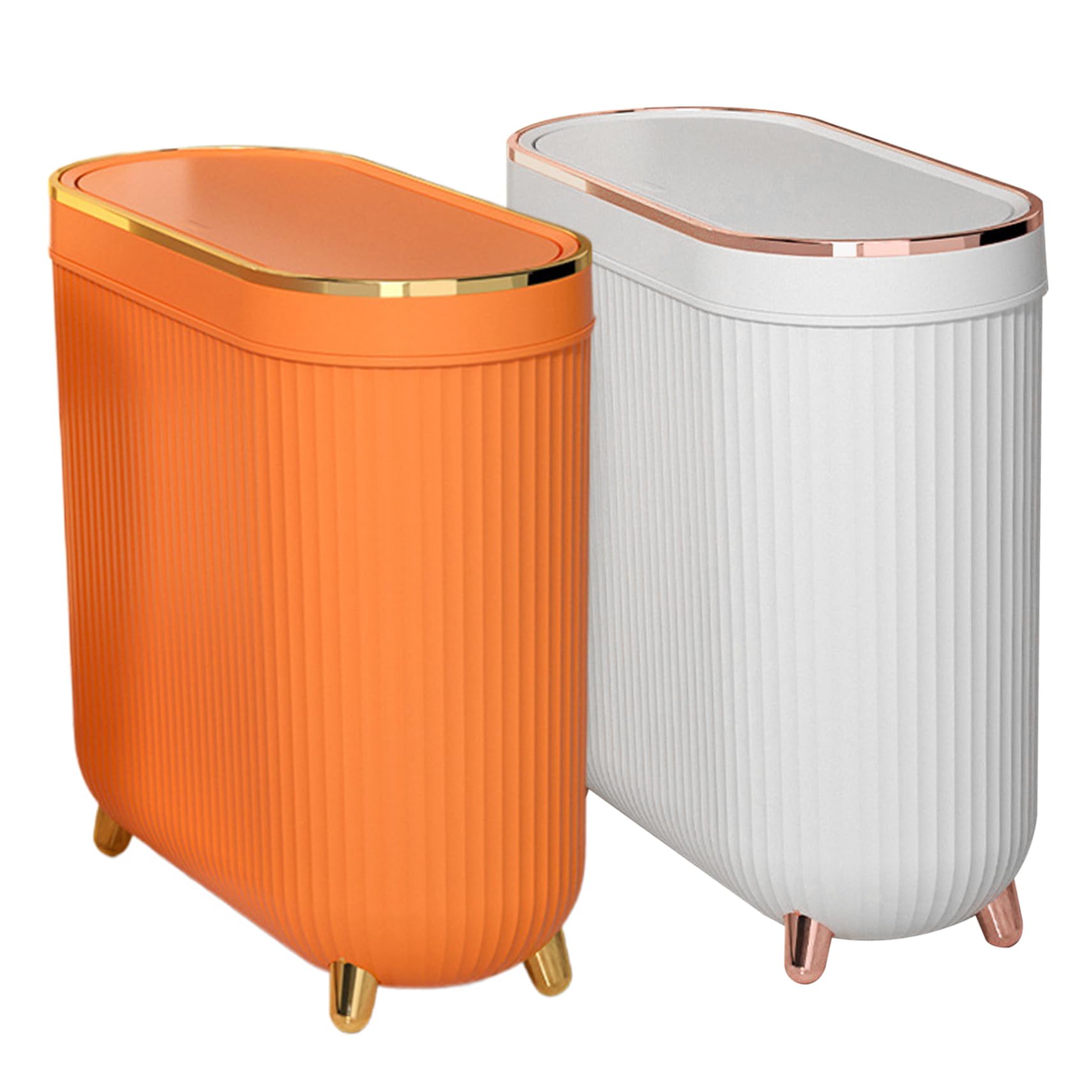 Weduspaty Bathroom Trash Can Slim Trash Can 3.2 Gallons Kitchen Garbage Can with Press Top Lid Plastic Trash Bin Waste Basket for Bedroom, Office, Living Room Orange