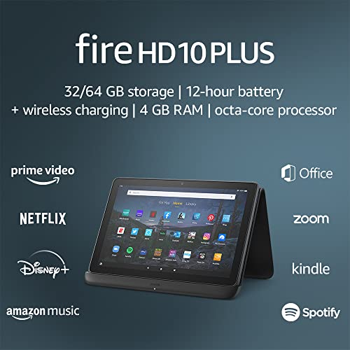 Amazon Fire HD 10 Plus tablet, 10.1" 1080p Full HD display, 32 GB, Slate + Made for Amazon, Wireless Charging Dock, without lockscreen ads