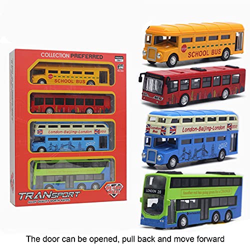 AOZU Kids Bus Model, Safe Materials Cartoon Graffiti Spray Paint Bus Toy Set for Kids((Group C Bus Set 4 Piece Set))
