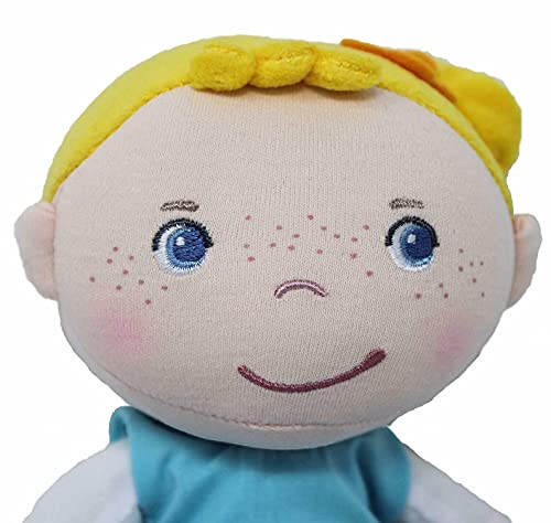 HABA Snug Up Edda - 10" Soft Doll with Fuzzy Blonde Hair, Embroidered Face and Removable Blue Dress (Machine Washable) for Ages 18 Months +