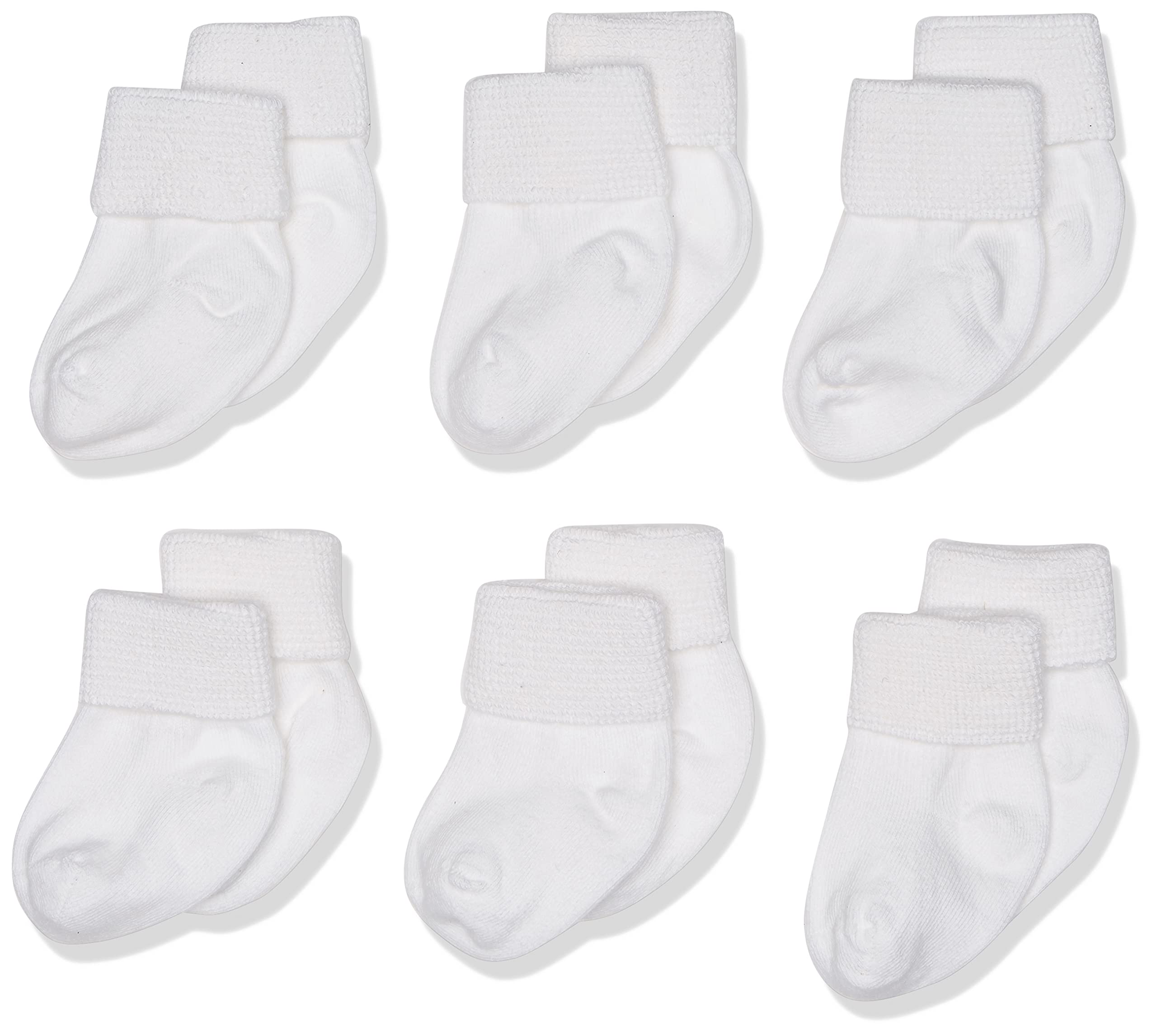Jefferies Socks baby boys Newborn Turn Cuff Bootie 6 Pair Pack infant and toddler socks, White, Newborn US