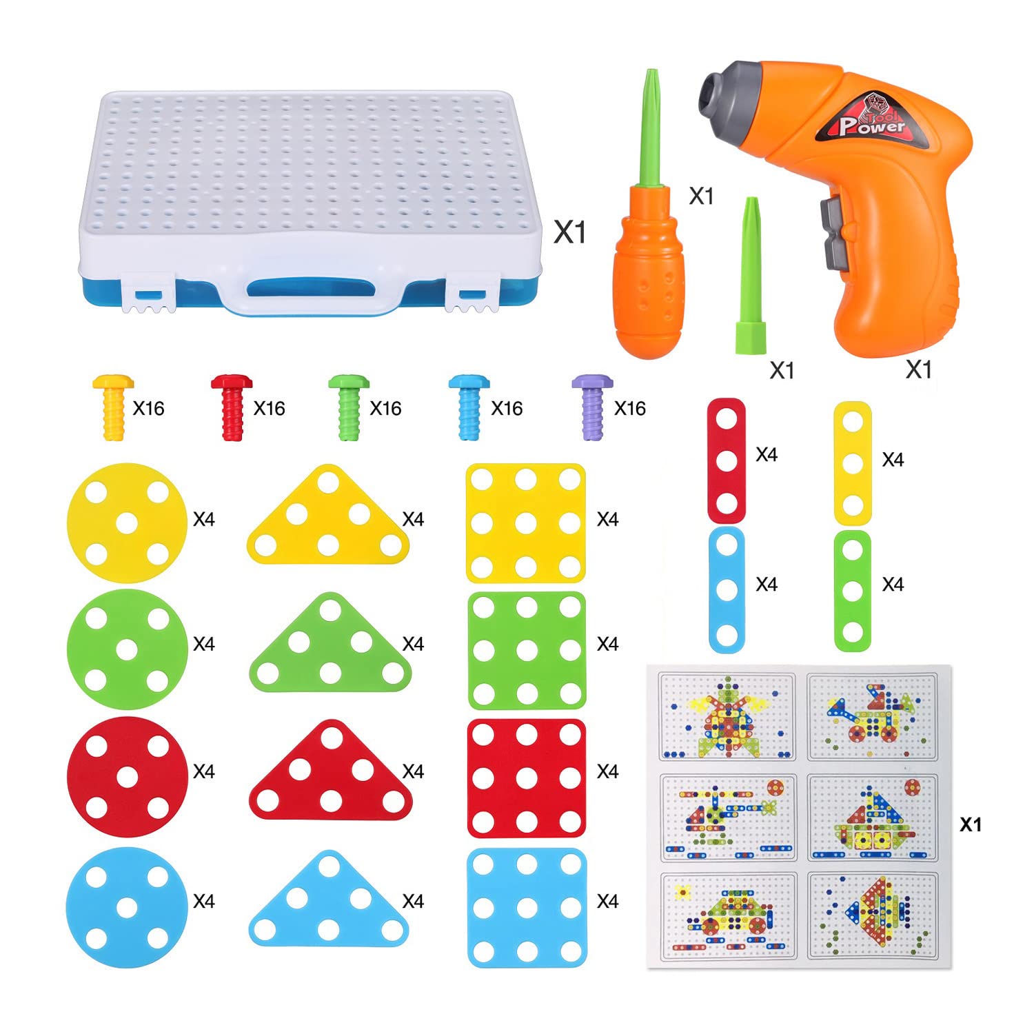 Haifeng 147 Pieces Creative nPlay Drill and Screwdriver Toy Set, DIY Mosaic Design Art Kit, STEM Education Learning Toy for Kids Aged 3-8 Years Old