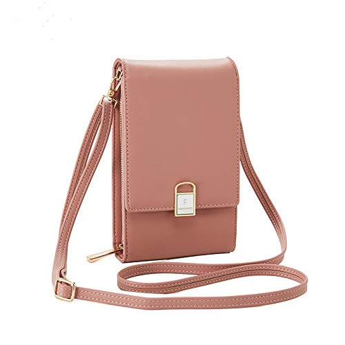 Hooshion Crossbody Cell Phone Purse for Women, Mini Shoulder Bag Wallet with Credit Card Slots (Pink)