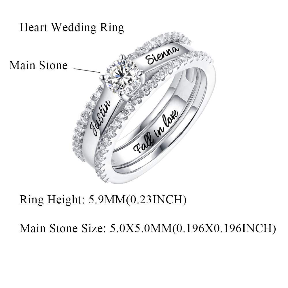 AILIN Personalized Twisted CZ Promise Rings with Name Engraved 925 Sterling Silver Wedding Bands Gift for Women Mother's Day Engagement Jewelry Square Heart Shape