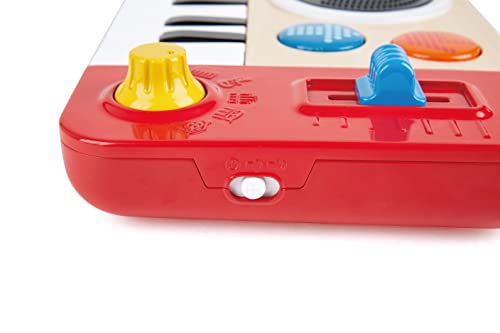 Hape Kids Portable DJ Mix and Spin Studio Music Toy Playset with Lights, Sound, and 18 Key Keyboard for Kids Ages 1 to 5 Years , Red