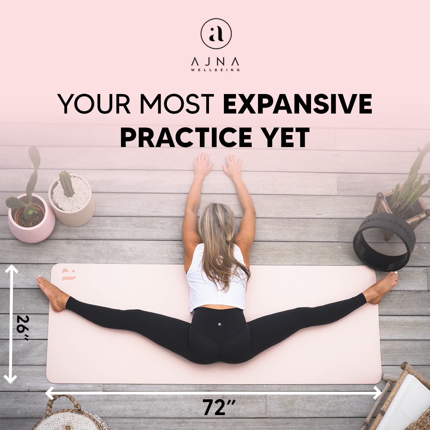 Ajna Natural Rubber Yoga Mat - Decrease Impact & Strain On Joints, Non-slip Stable Extra Long & Thick 6 feet, Pilates, Exercise, Fitness Accessory, High Density & Superior Dry Grip - Nude