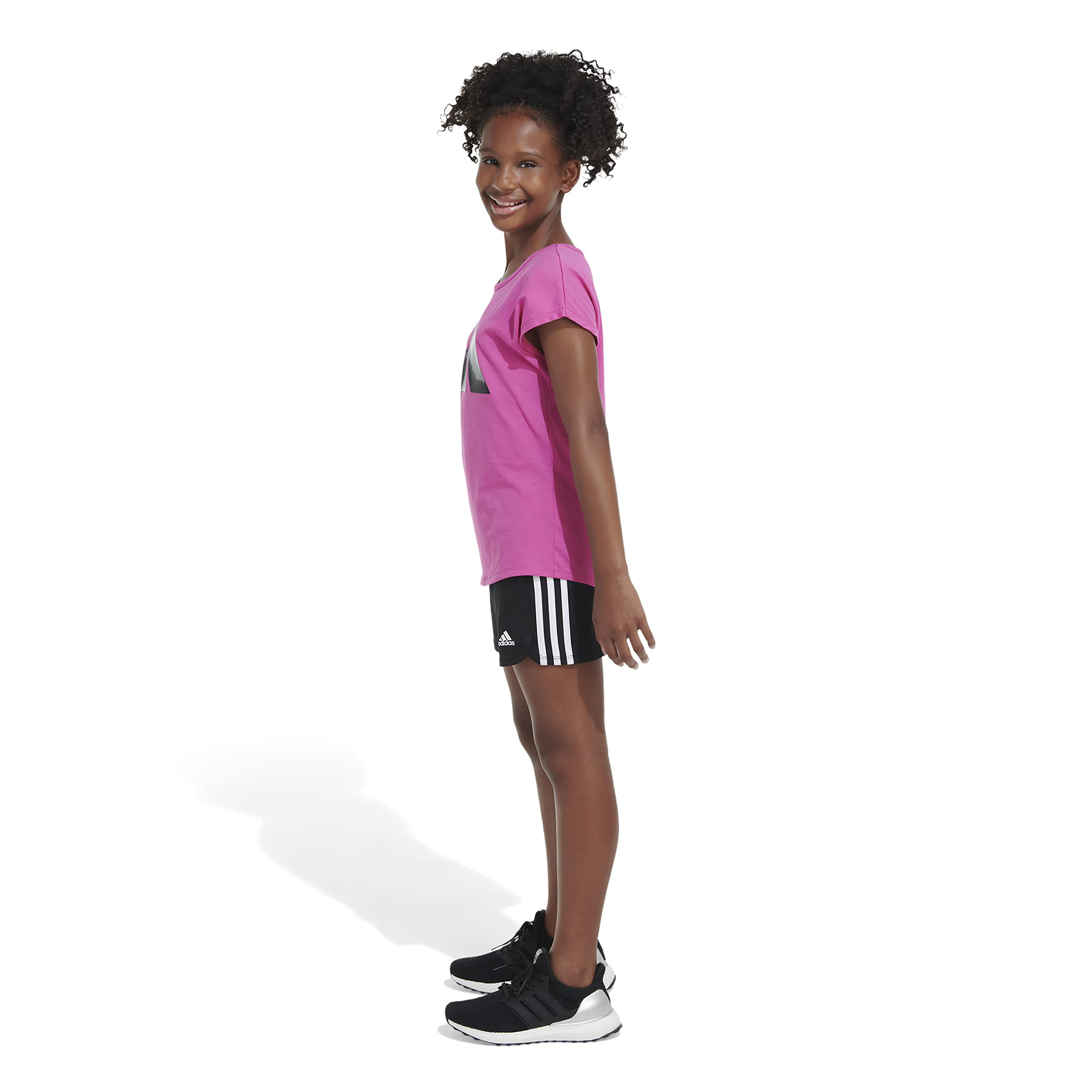 adidas Girls' Toddler Short Sleeve Cotton BoS Essential Tee, Semi Lucid Fuchsia, 4T
