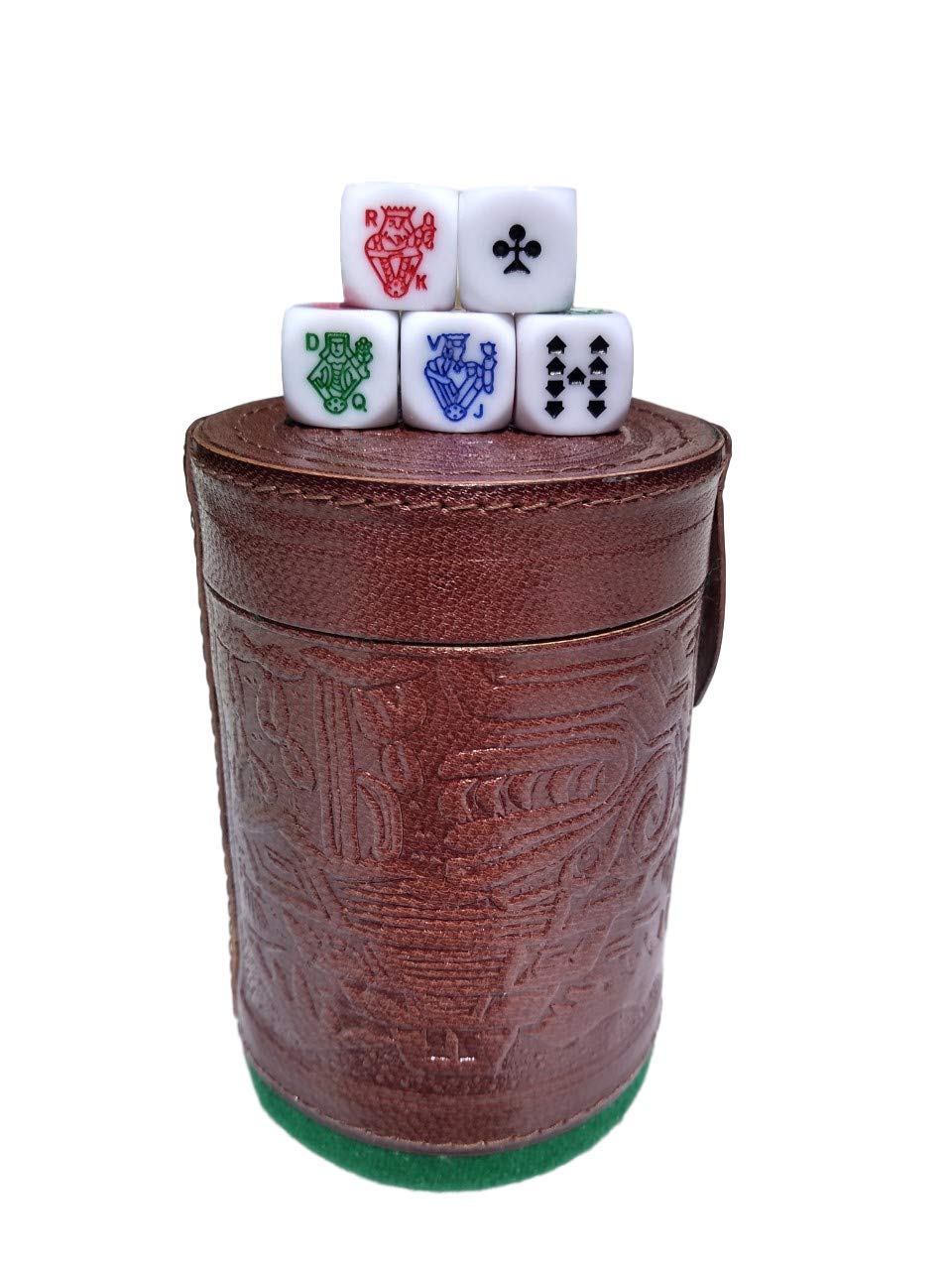 Cup Poker dice Game Set with Cup Leather Lined (cubilete)…Brown