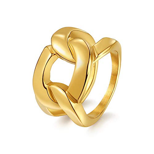 ailov Extra Large Gold Chain Ring for Women Minimal Wide Thick Braided Statement Cigar Index Thumb Band (Gold, 8)