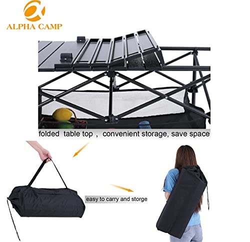 ALPHA CAMP Camping Table Outdoor Portable Table with Storage Adjustable Aluminum Table for Grill Travel Table Outdoor Picnic,Beach,BBQ,Backyards