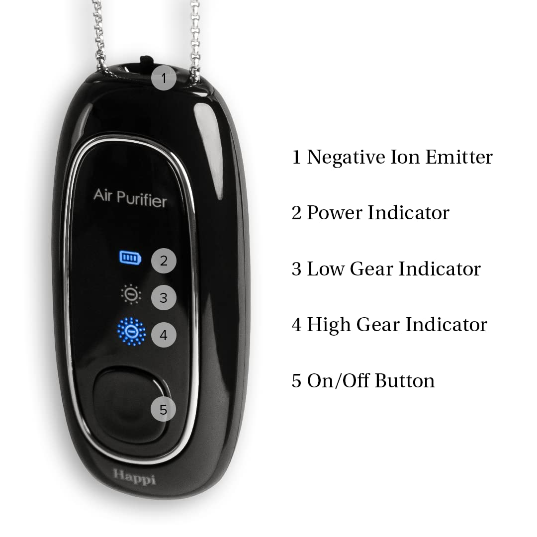 Happi Go Mini Portable Personal Air Purifier, Real Time Air Quality LED Smart Display, Absorbs Smoke, Pollen, Dust & More, Removes Viruses & Bacteria, Odor Eliminating, Ready for Car and Travel, Sleek Black