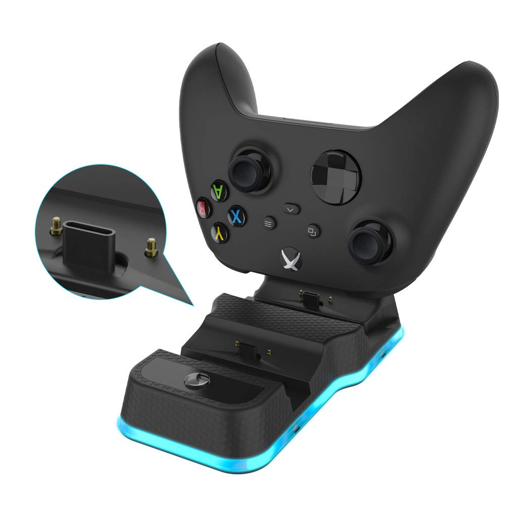 Dual Controller Charger for Xbox Series X/S Controllers, (Two Slot) High Speed Docking Charging Station Kit Updated LED Strap with 2 Rechargeable 600mAh Battery Packs