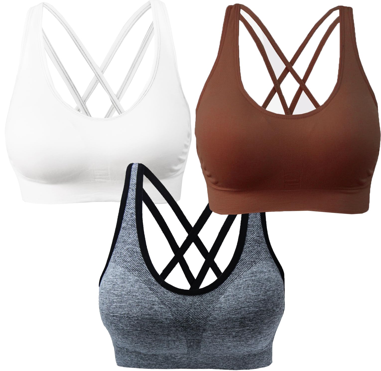 AKAMC Women's Sports Bra Criss-Cross Back Strappy Wireless Post-Surgery Bra Active Yoga Bras,XX-Large