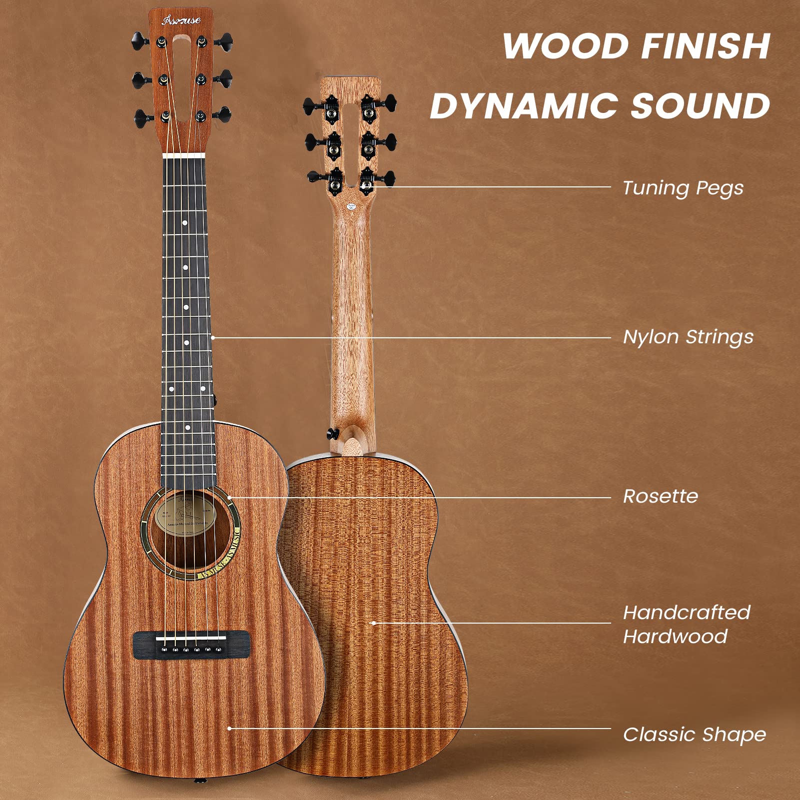 Asmuse 30" Acoustic Guitar, Soild Wood Beginner Guitar Kit with Gig Bag, Extra Strings, Strap, Picks (Natural)