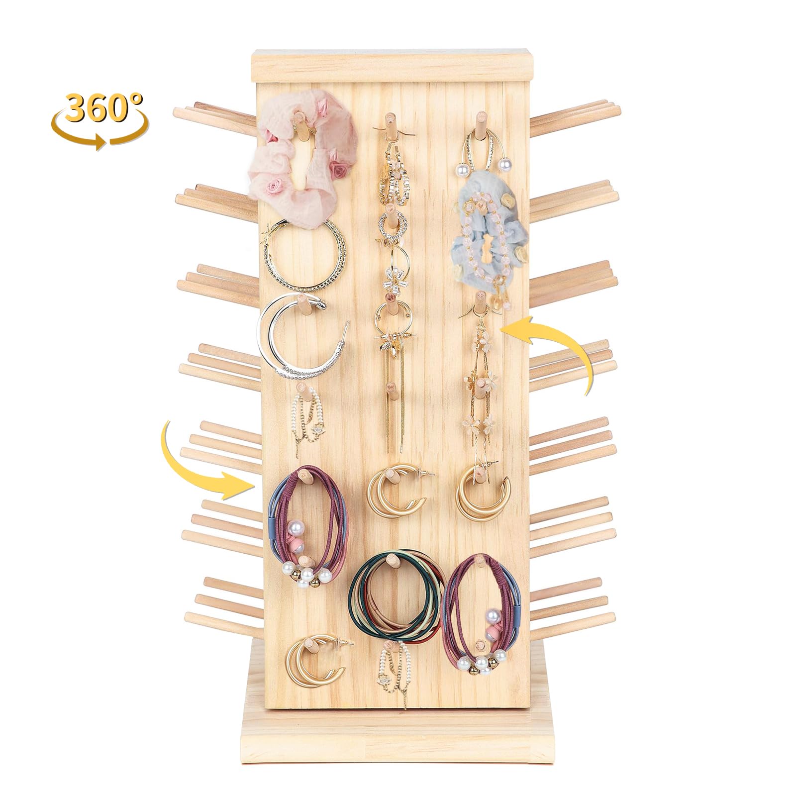 Bazen 360° Fully Rotating Thread Holder With Pull-out Divider Wooden Thread Rack Spool Holder Stand Thread Storage Organizer for Sewing, Quilting, Embroidery, Hair-braiding and Jewelry 93 Spools