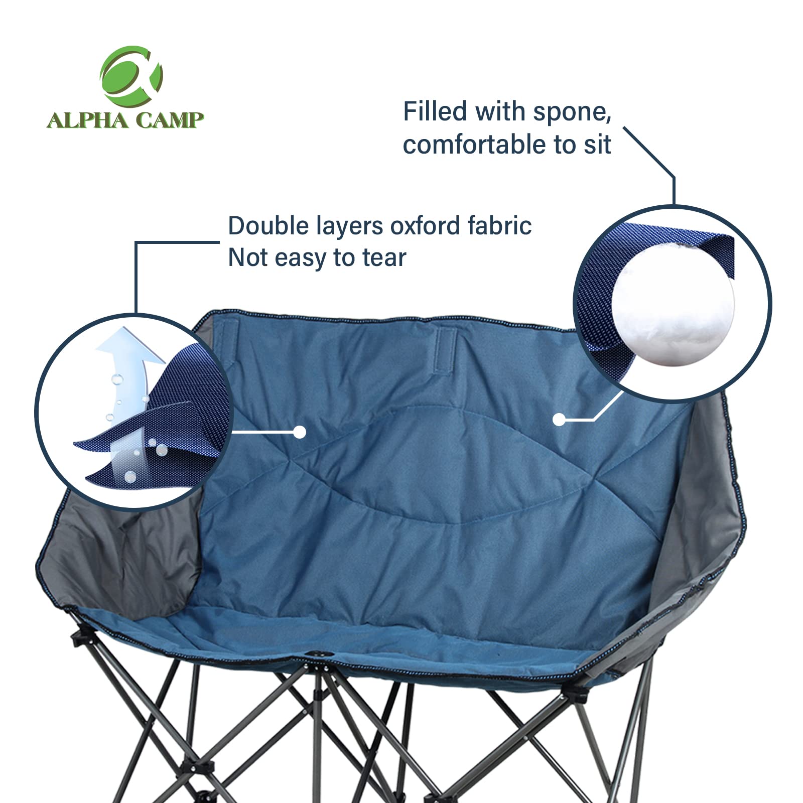 ALPHA CAMP Camping Chair Double Folding Chair Oversized Loveseat Chair Heavy Duty Support 450 LBS Oversized Steel Frame for Outdoor