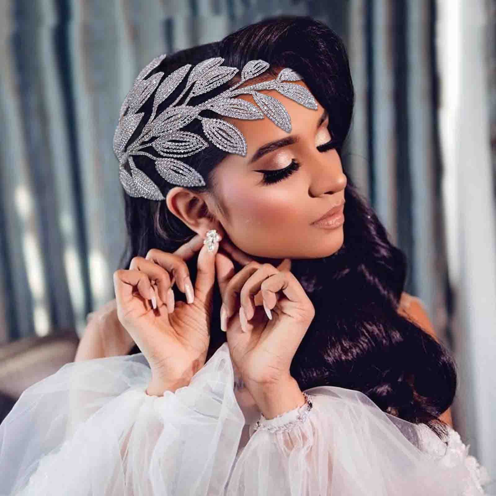azaleas Bride Wedding Headband, Wedding Rhinestone Bridal Hair Comb,Rhinestone Bridal Bridesmaid Hair Clips Accessories (Silver)