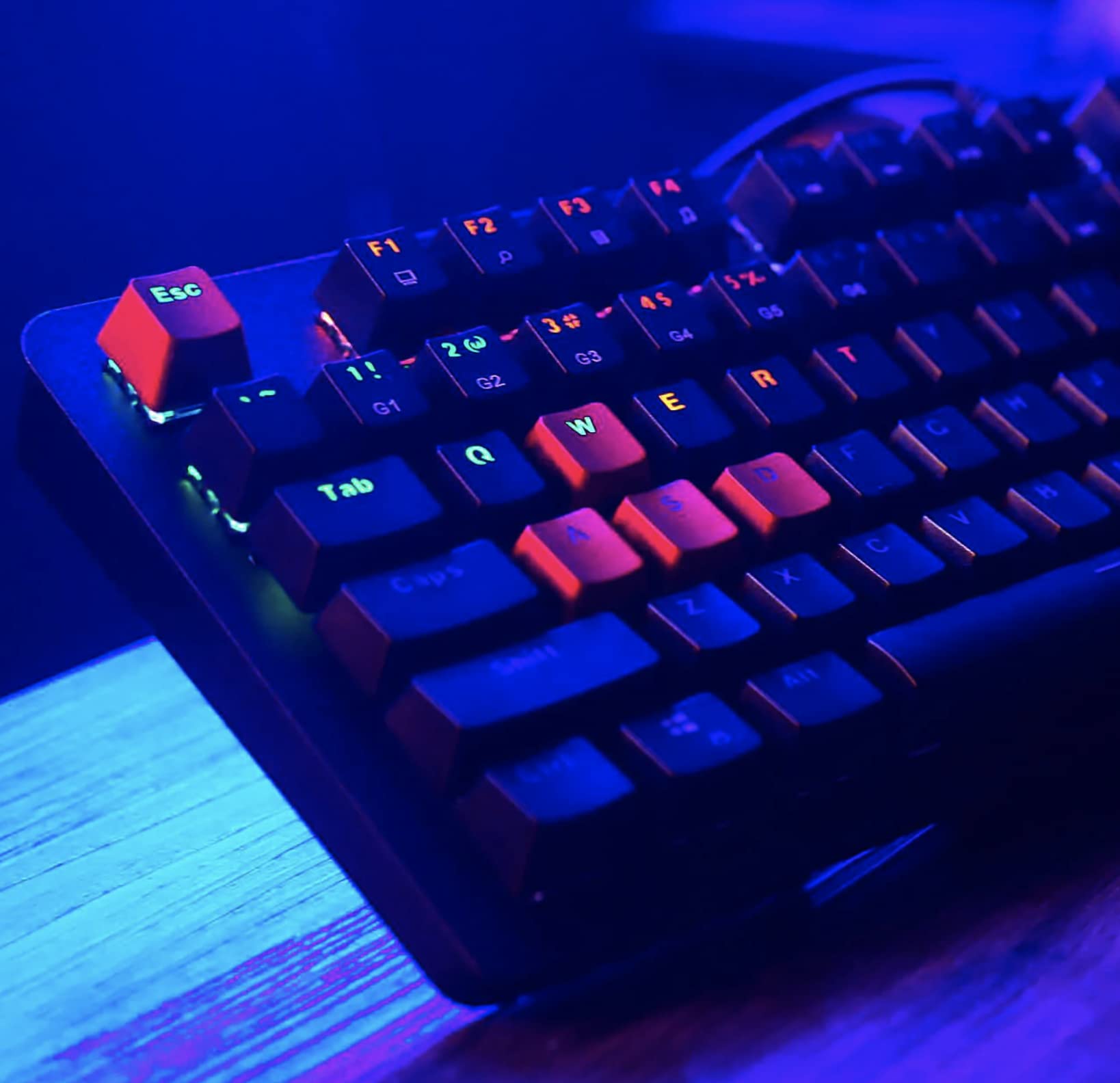 Alpha Elite Full Size Mechanical Gaming Keyboard: Wired - Blue Clicky Switches - Customizable RGB Lighting - Dedicated Media Keys - Volume Wheel - Ergonomic Wrist Rest - Durable Reinforced Frame