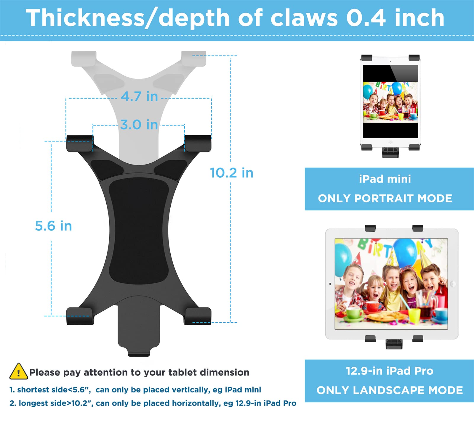 IPOW 360 Degree Rotatable Break-Resistant iPad Tripod Mount Adapter, Universal Tablet Clamp Holder Fits Ipad, Ipad Air, Pro, Mini, Microsoft Surface, Nexus, for Tripod Monopod, Selfie Stick,Tabletop