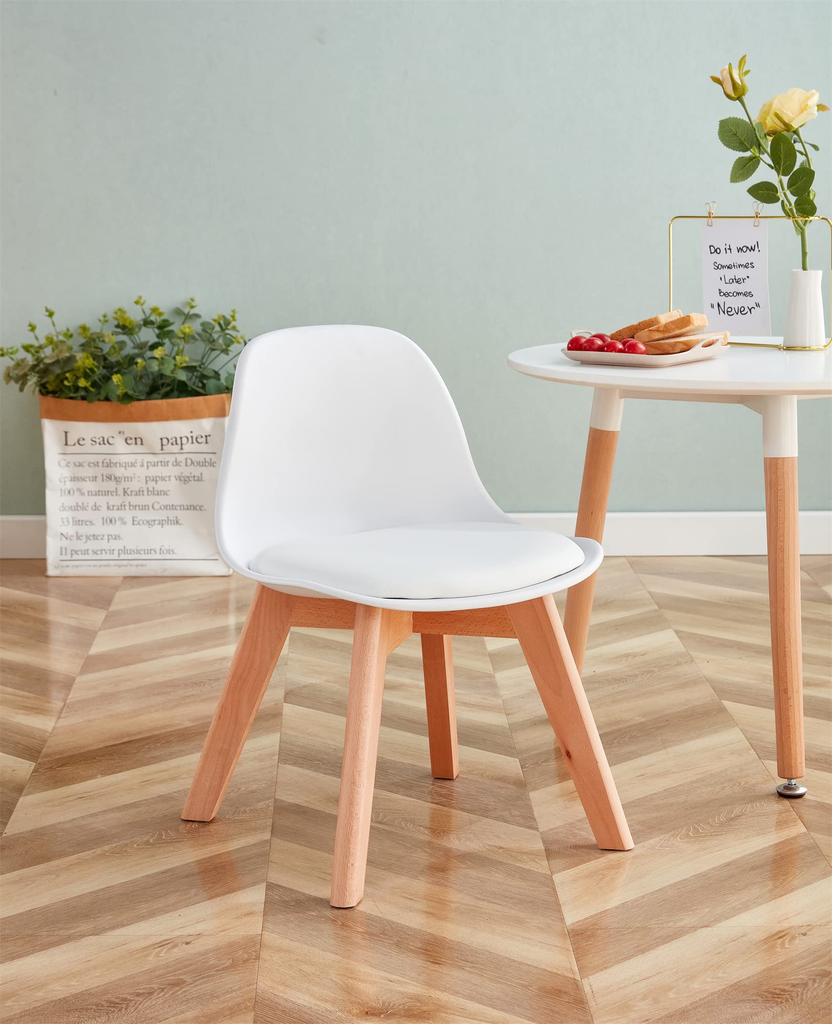 BB Chair,Wood Legs,PP Back Cushion,White, Set of 2