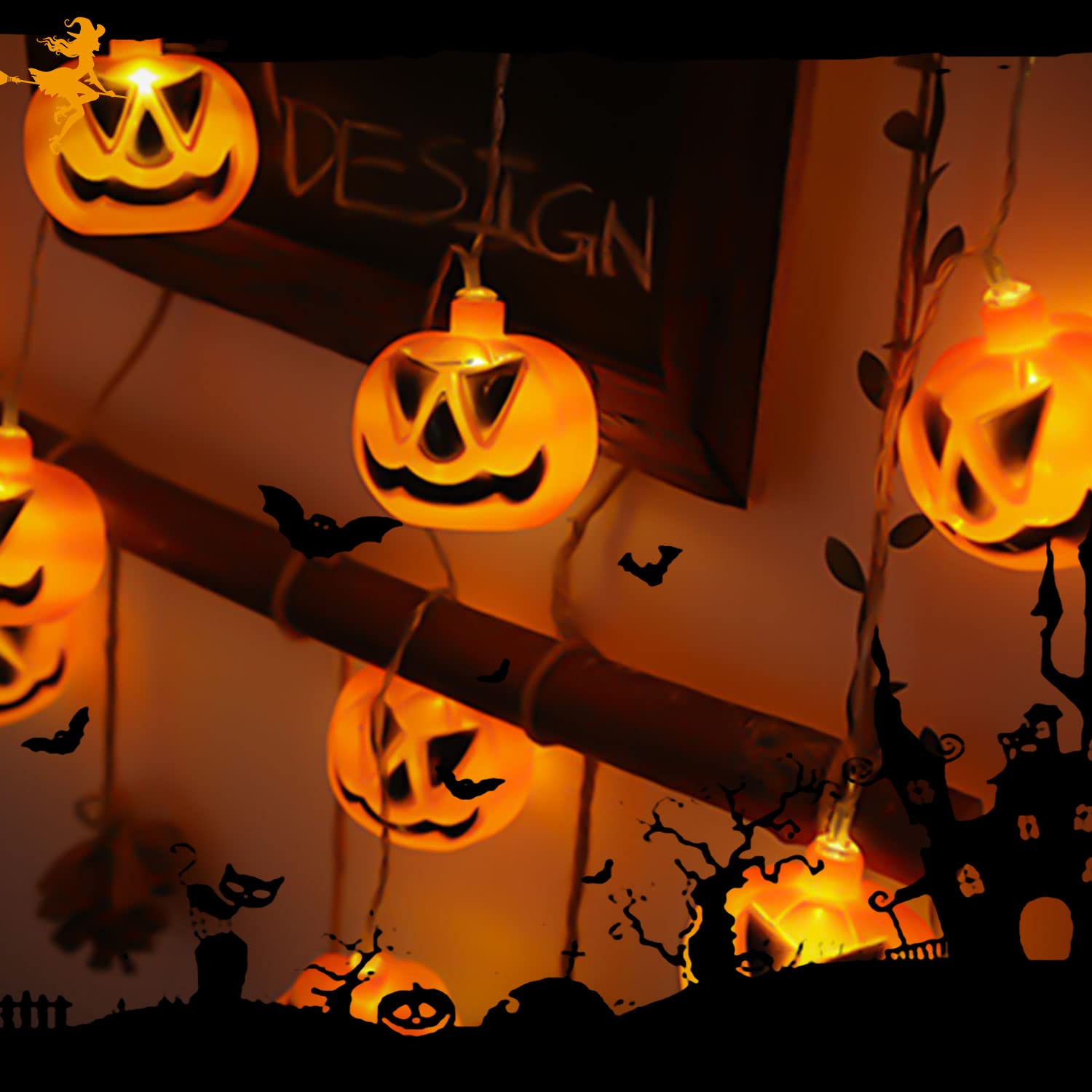 Halloween String Lights, 9.8 FT 20LED Pumpkin Lights StringJack-O-Lantern Battery Operated String Lights, 2 Modes, Operated for Home Garden Yard Decorations Holiday Lights Party Supplies, white