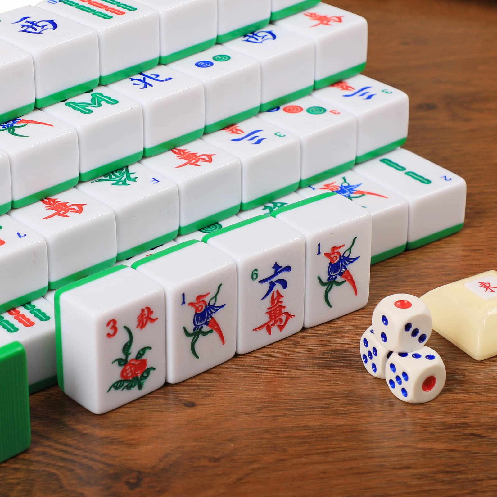 GUSTARIA Chinese Mahjong Set, Mahjong Game Set with 146 Numbered Large Tiles (1.5", Green), Mahjongg Tiles Set with Brown Carrying Case (Mah Jongg, Majiang)