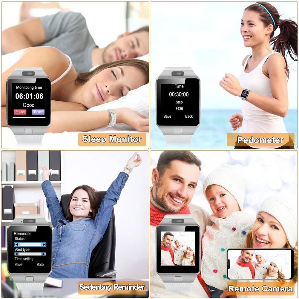 Padgene Bluetooth Smartwatch,Touchscreen Wrist Smart Phone Watch Sports Fitness Tracker with SIM SD Card Slot Camera Pedometer (Black (Black Band))