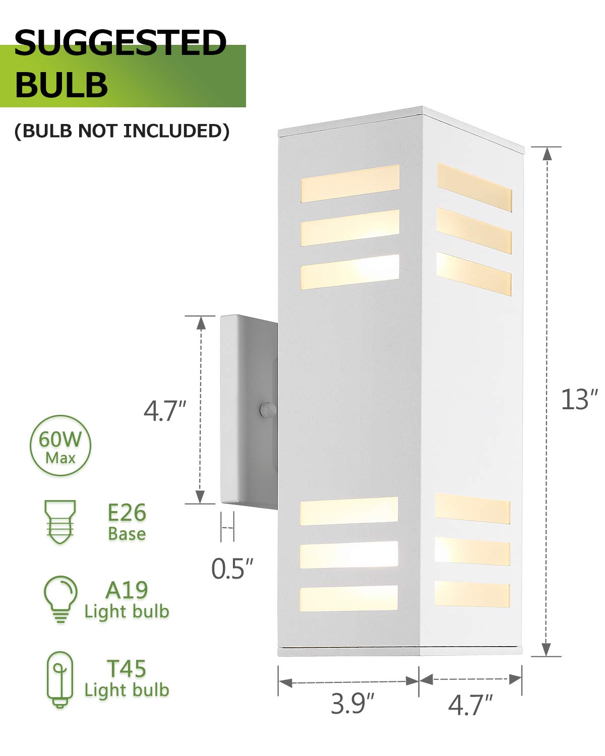 harriet Outdoor Wall Lights, Modern Outdoor Wall Sconces Aluminum Waterproof, 13" Rectangular Porch Light Up and Down Lighting for Outdoor Wall Mount, White