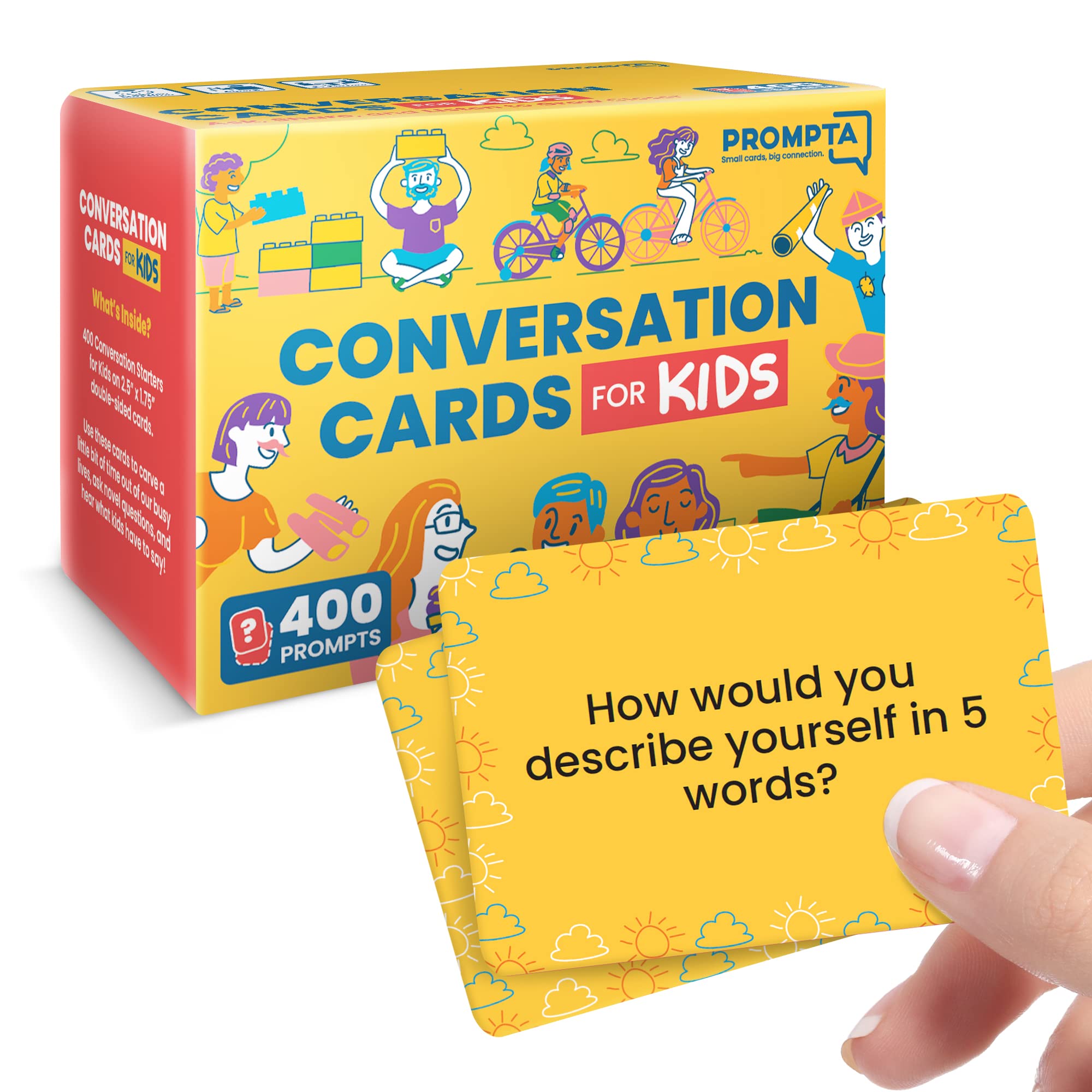 Conversation Cards for Kids – 400 Fun Conversation Starters for Family Game Night or Dinner – Road Trip Must Haves Travel Games for Kids Age 8-12 – Connect and Build Social Emotional Learning Skills