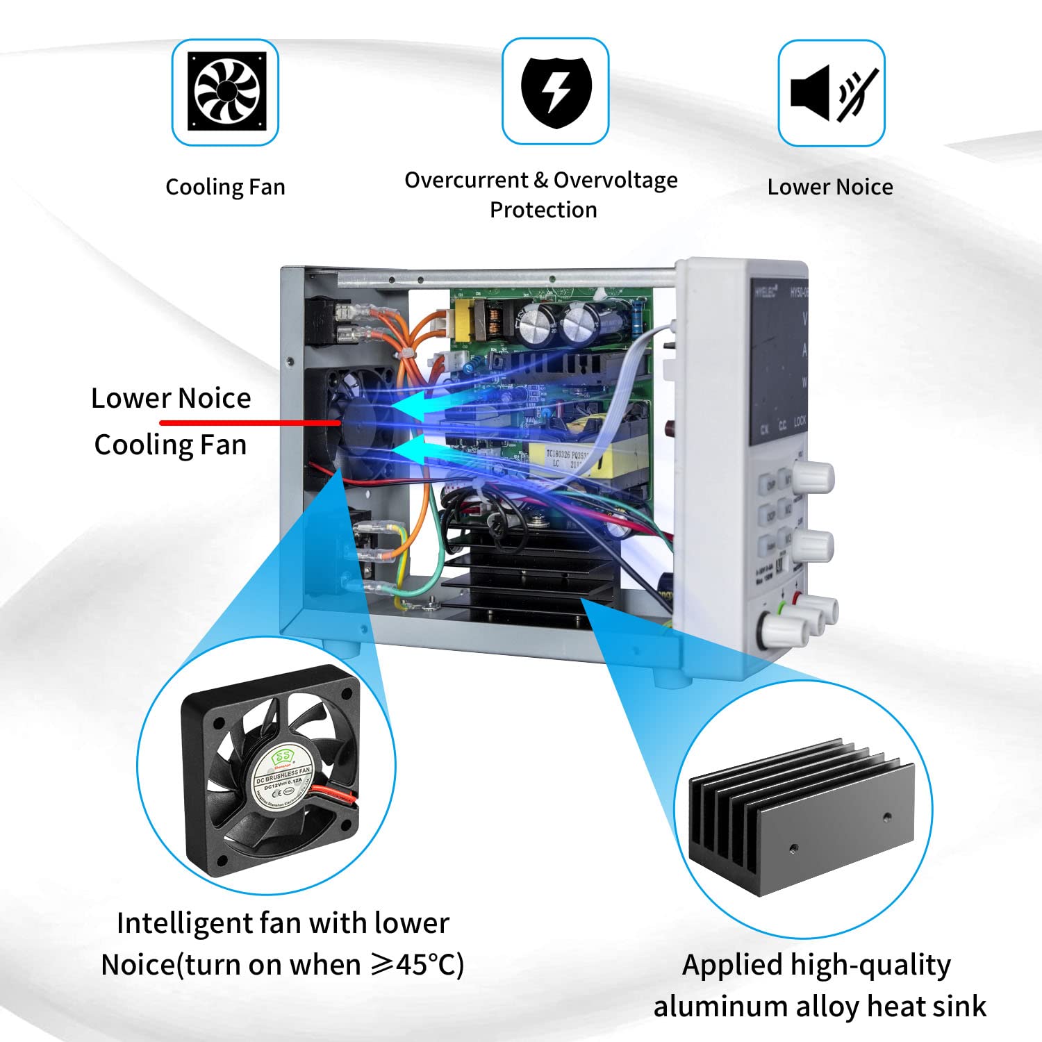 HYELEC DC Power Supply,50V 6A 150W Switching Regulated Bench Power Supply with Memory, 4-Digit LED Display, 110V Input Voltage, 5V2A USB Interface, Coarse and Fine Adjustments