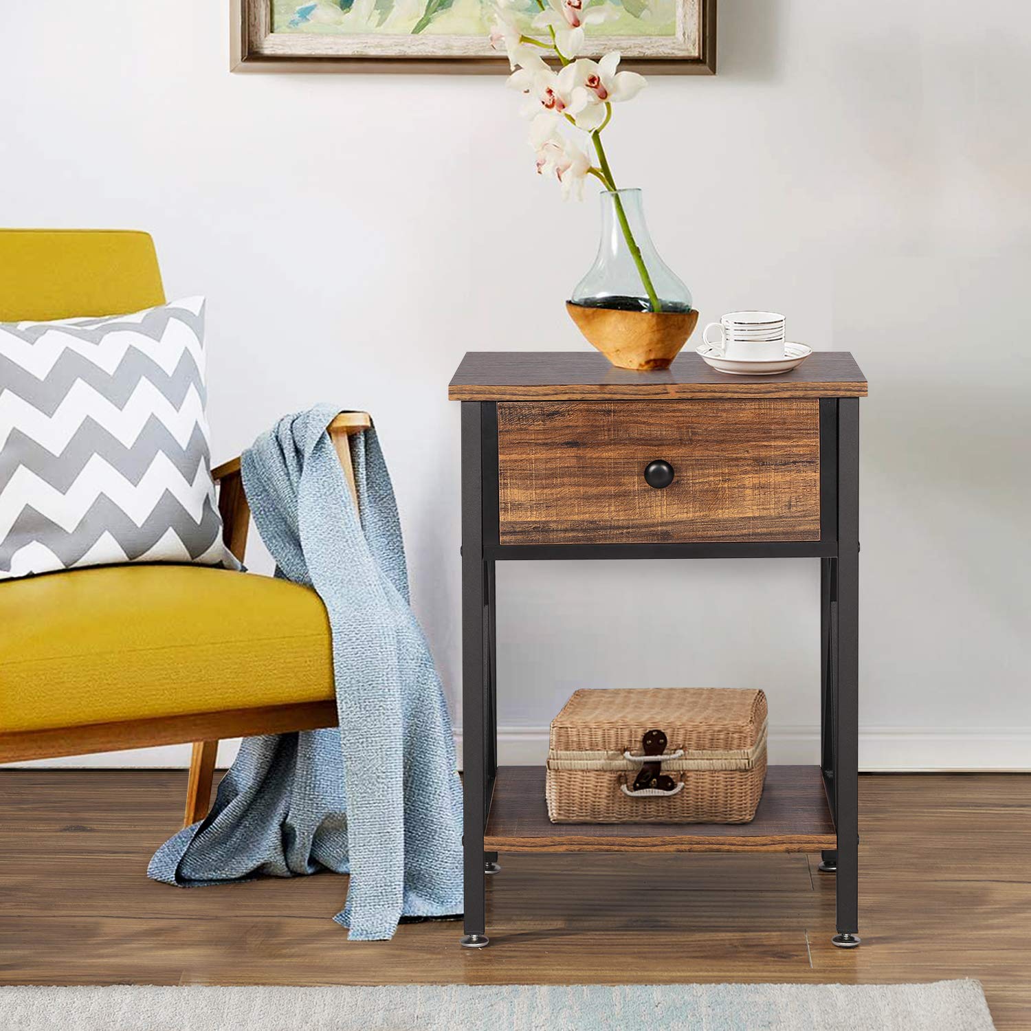 VECELO Nightstands, Modern End Side Tables,Night Stand Set of 2 with Drawer &Storage Shelf for Bedroom Living Room Lounge