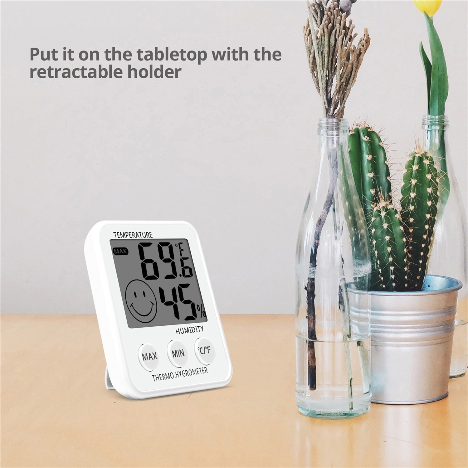 Digital Thermometer Indoor Hygrometer Humidity Meter Room Temperature Monitor Large LCD Display Max/Min Records for Home Car Office White by SoeKoa (2 Pack)