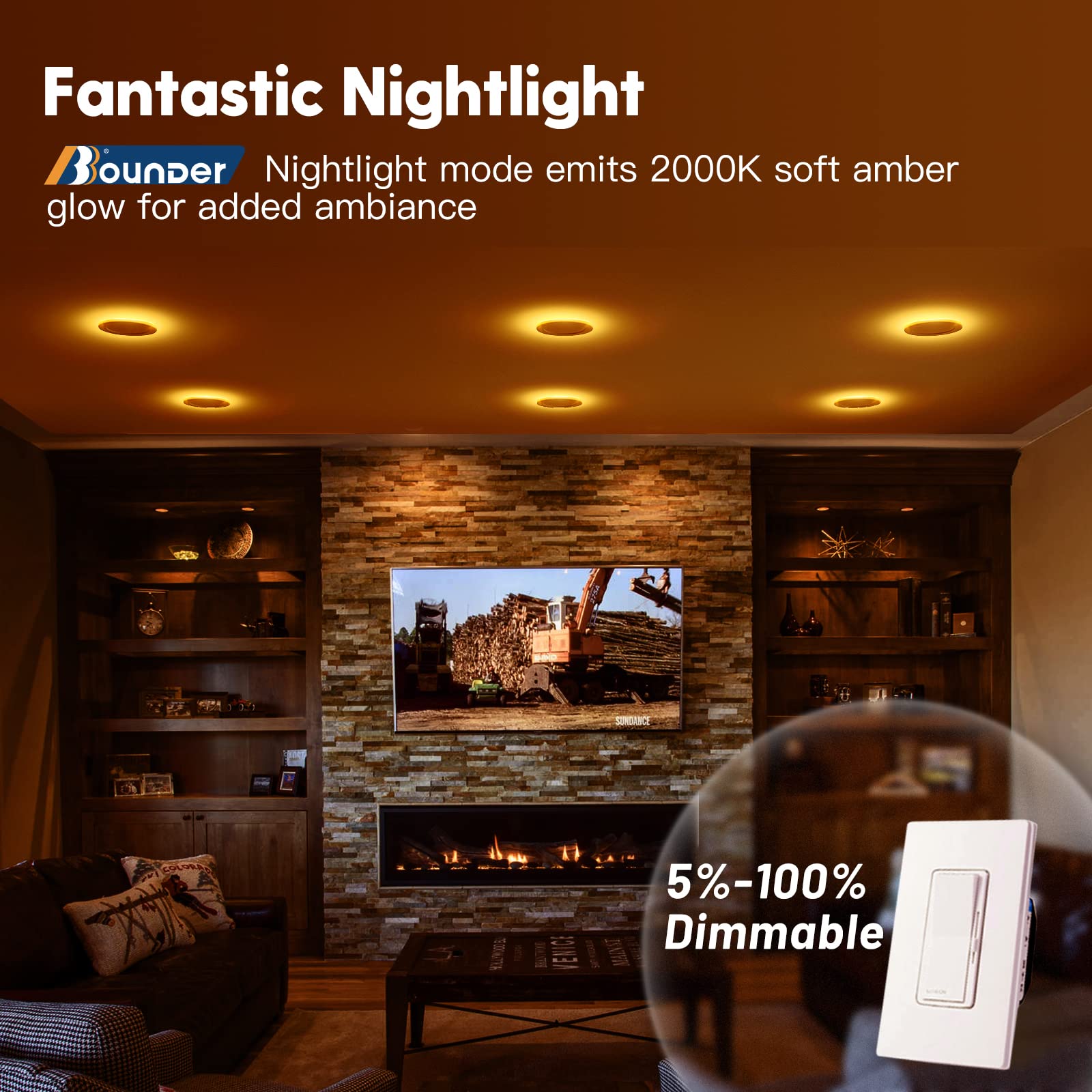 BBOUNDER 16 Pack 6 Inch 5CCT LED Recessed Ceiling Light with Night Light, 2700K/3000K/3500K/4000K/5000K Selectable Ultra-Thin Recessed Lighting, 12W=110W, 1100LM, Canless Wafer Downlight - ETL&FCC