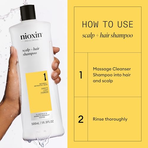 Nioxin Scalp + Hair Thickening System 1 Shampoo, For Natural Hair with Light Thinning, 16.9 fl oz (Packaging May Vary)