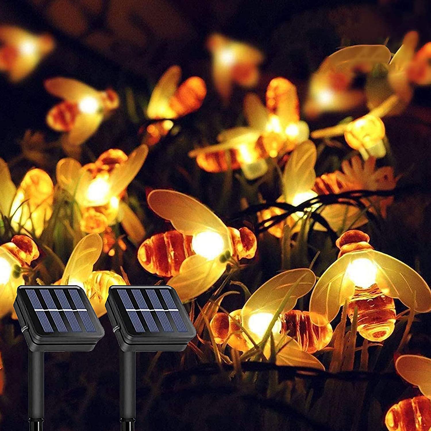 Solar Bee String Lights 2 Pack Each 23Ft Total 100 LED Solar Bee Fairy Lights 8 Modes Copper Wire Lights Waterproof Outdoor String Lights for Garden Patio Gate Yard Party Wedding Indoor Bedroom