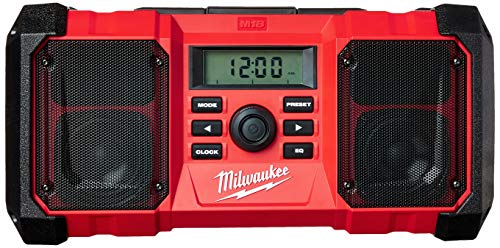 Milwaukee 2890-20 18V Dual Chemistry M18 Jobsite Radio with Shock Absorbing End Caps, USB 2.1A Smartphone Charging, and 3.5mm Aux Jack