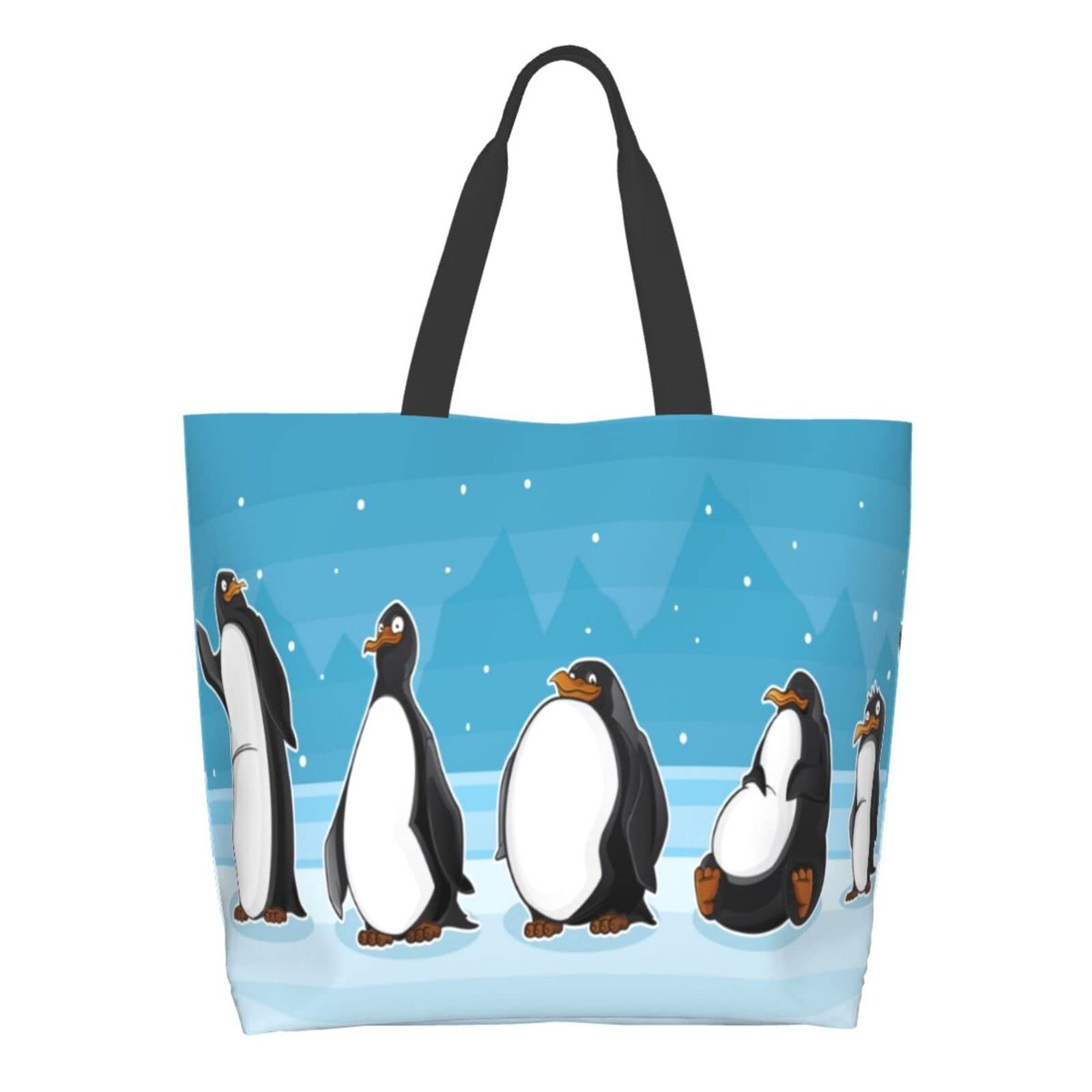 B TREE Funny Animals Penguin Canvas Tote Bag Women Casual Shoulder Bags For Shopping Grocery Large Handbag