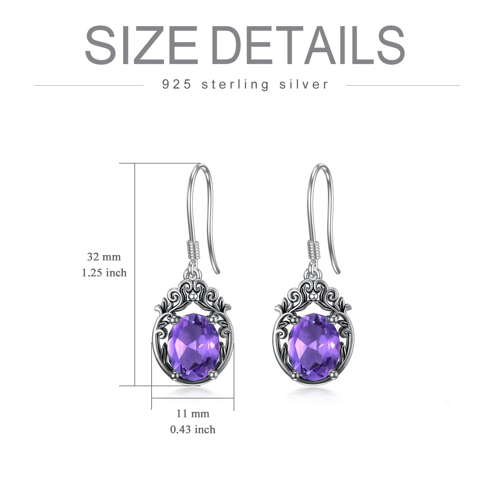 Althum 7x9mm Amethyst Earrings 925 Sterling Silver Genuine Natural Oval Cut Purple Amethyst Drop Dangle Earrings for Mother Women