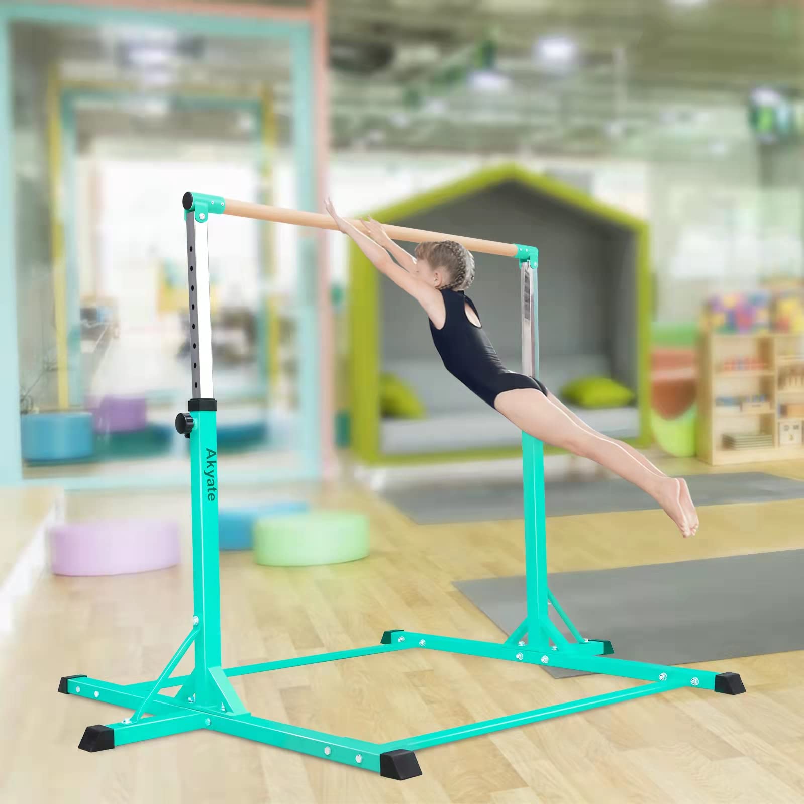 Akyate Gymnastics Bar for Kids, Height Adjustable Gymnastic Horizontal Bar with Scale, Training Kip Bar for Home, Come with a Swing