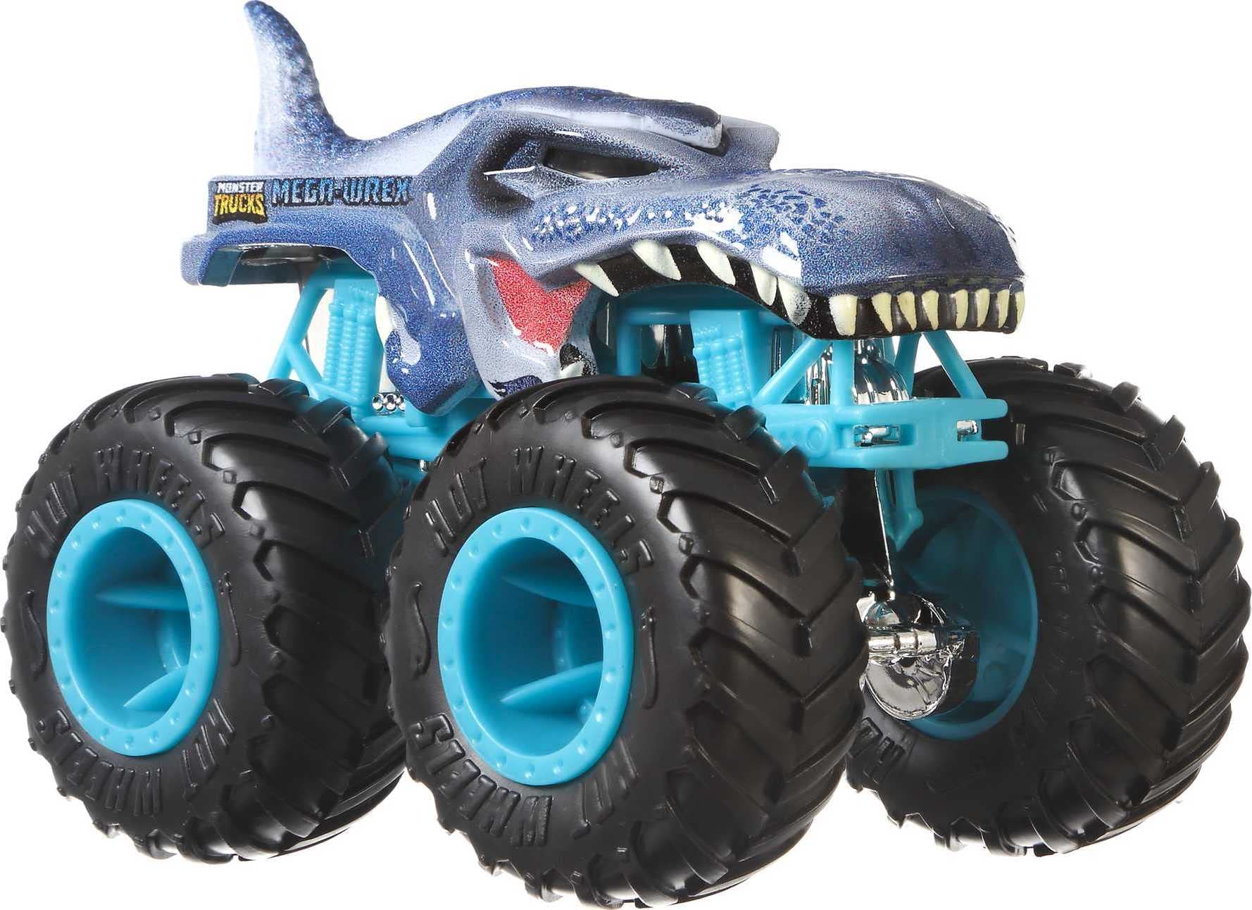 Hot Wheels Monster Trucks 1:64 Scale Dino 2-Pack, Set with Motosaurus & Mega-Wrex, Toy for Kids & Collectors