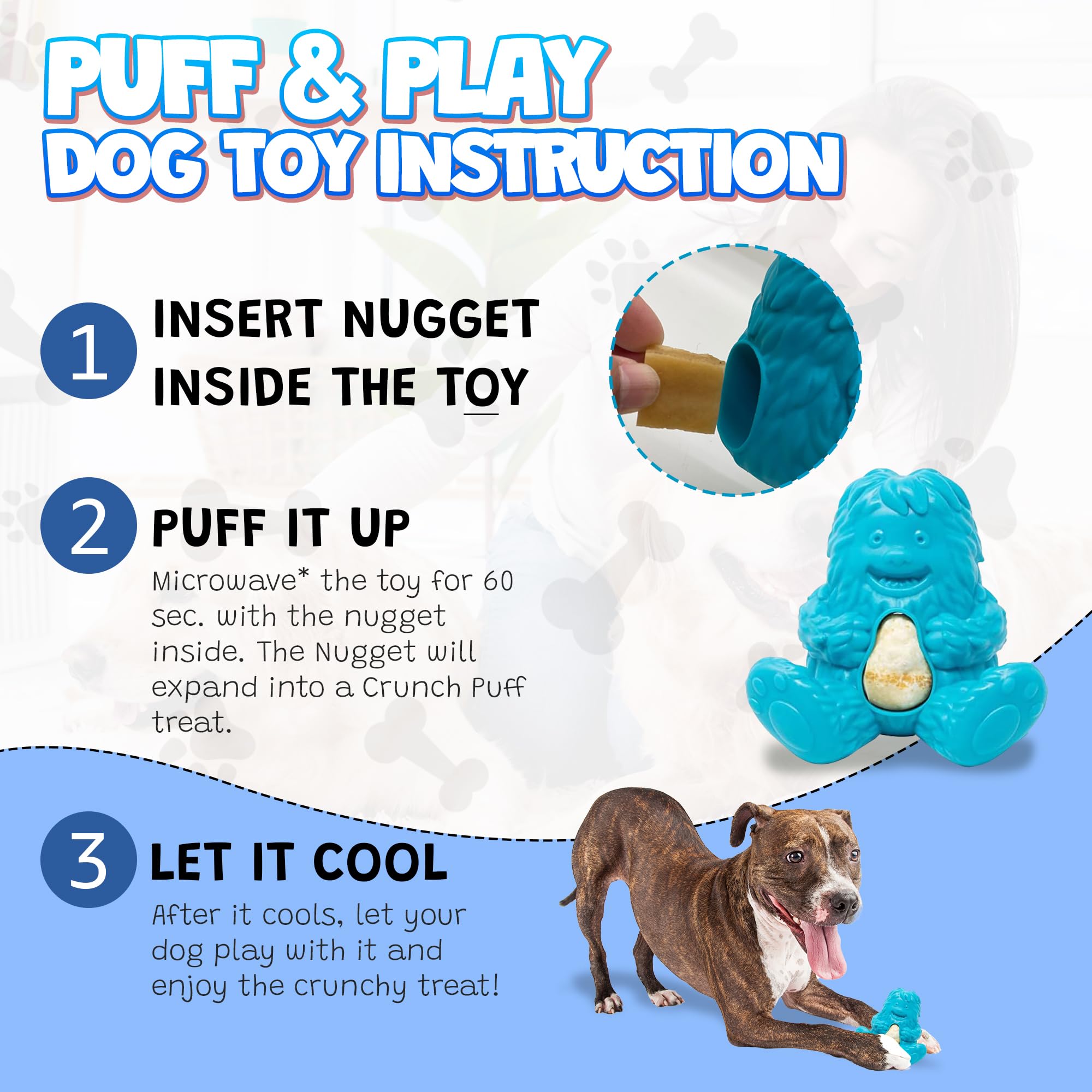 Yeti Puff and Play Dog Toy - Dog Chew Holder - Fun Stimulating Chew Toy for Teething, Behavior Training for Light to Moderate Chewers - Interactive Nuggets Treats Dispenser Puzzle - Yeti Blue