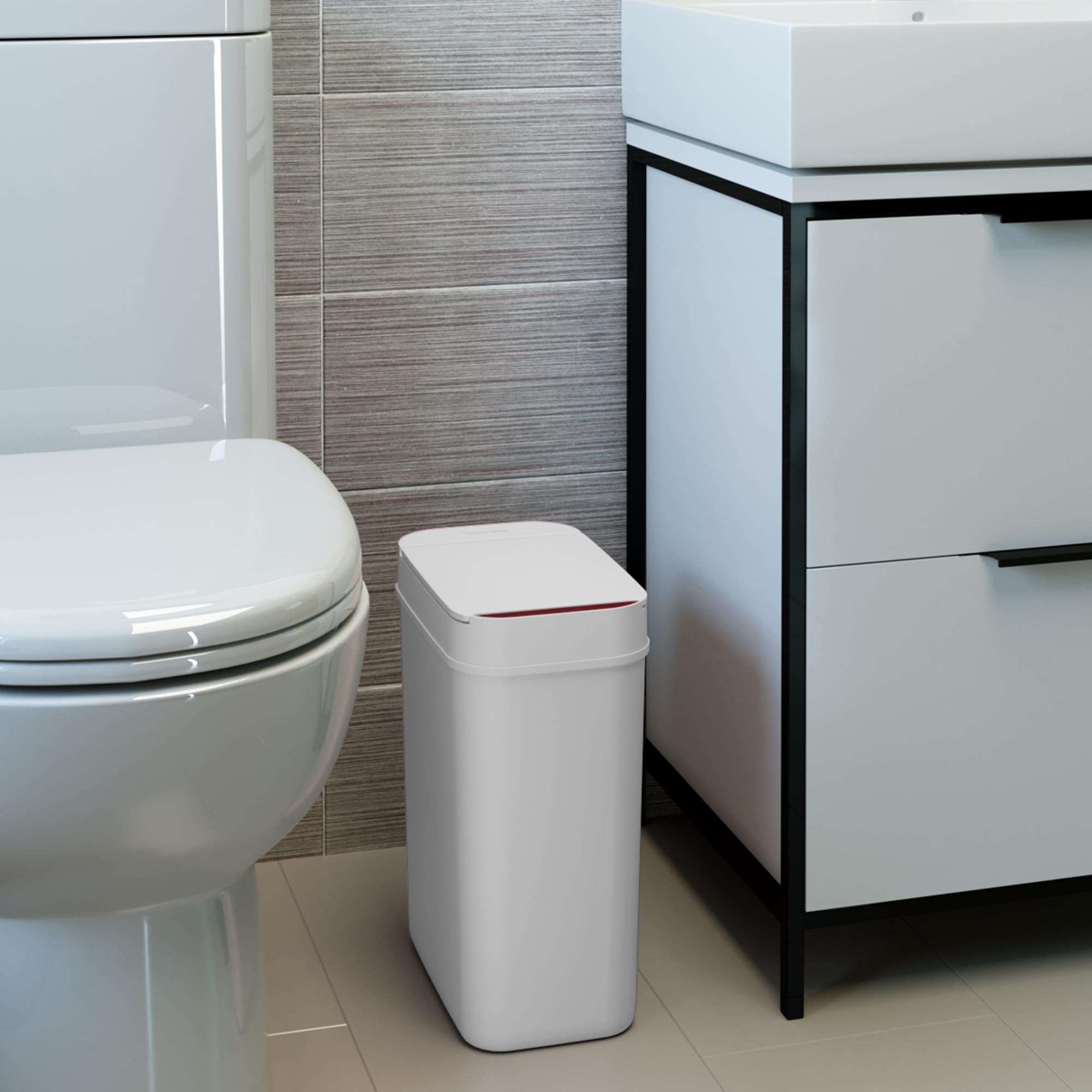 iTouchless 3 Gallon Bathroom Sensor Trash Can, 10 Liter Small Touchless Automatic Slim Garbage Bin with Lid, Smart Narrow Motion Control Commercial Waste Basket for Bedroom, White